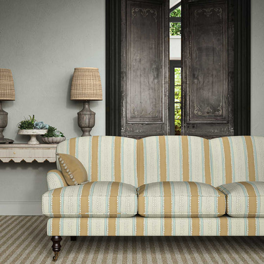 Dimity Biscuit – Pure Linen Striped Fabric by Linwood