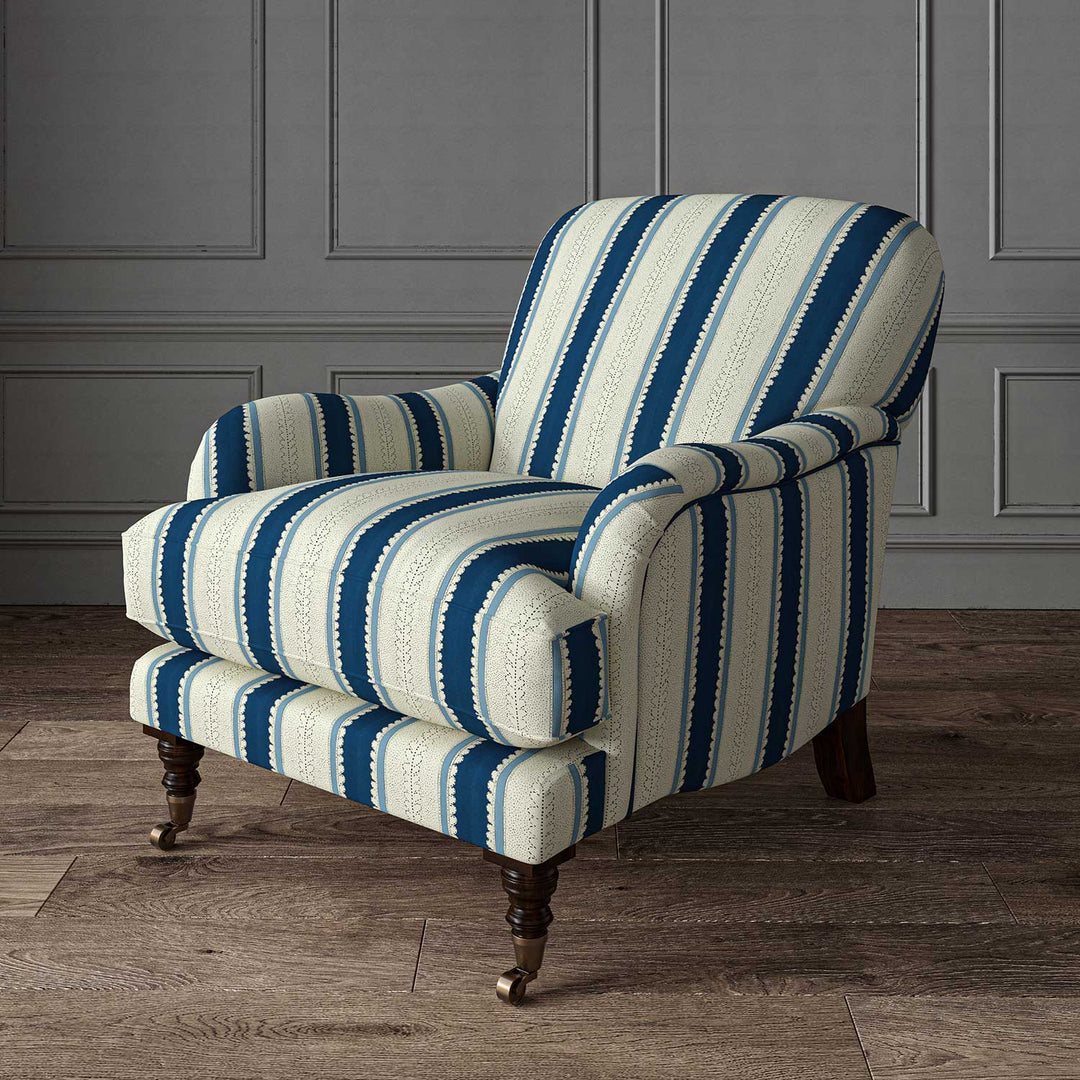 Dimity Ultramarine – Pure Linen Striped Fabric by Linwood