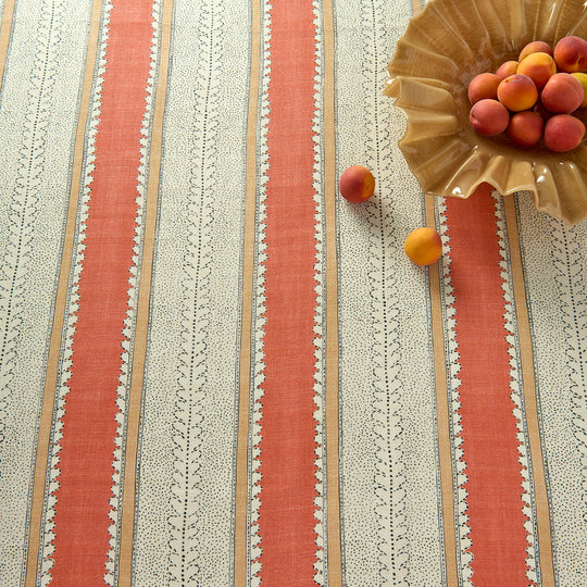 Dimity Soft Red – Pure Linen Striped Fabric by Linwood