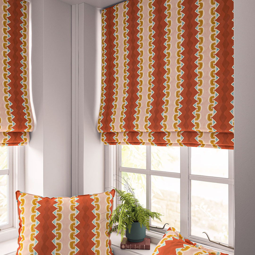 Taiki Brick Red – Printed Linen Fabric by Linwood