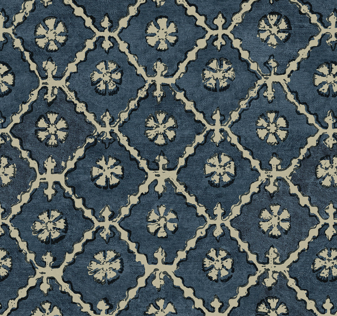 Khiva – Dark Indigo | Printed Linen Fabric | Linwood