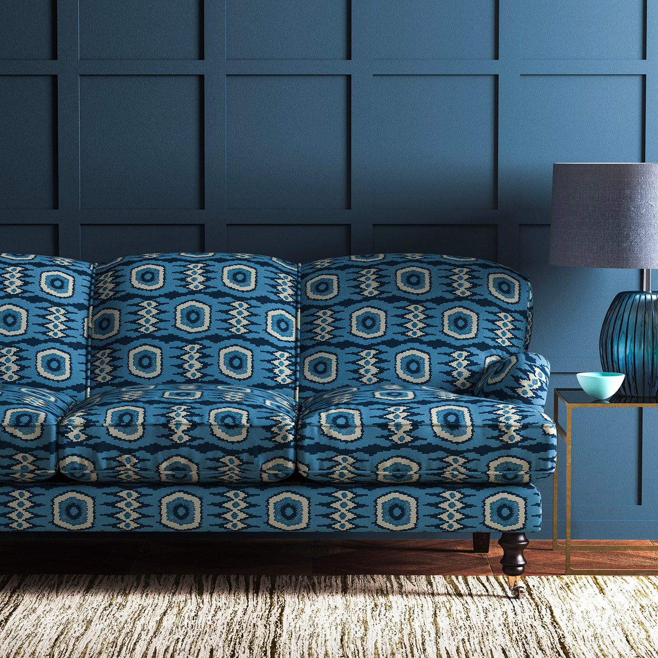 Casper - Navy | Printed Velvet Fabric | Linwood