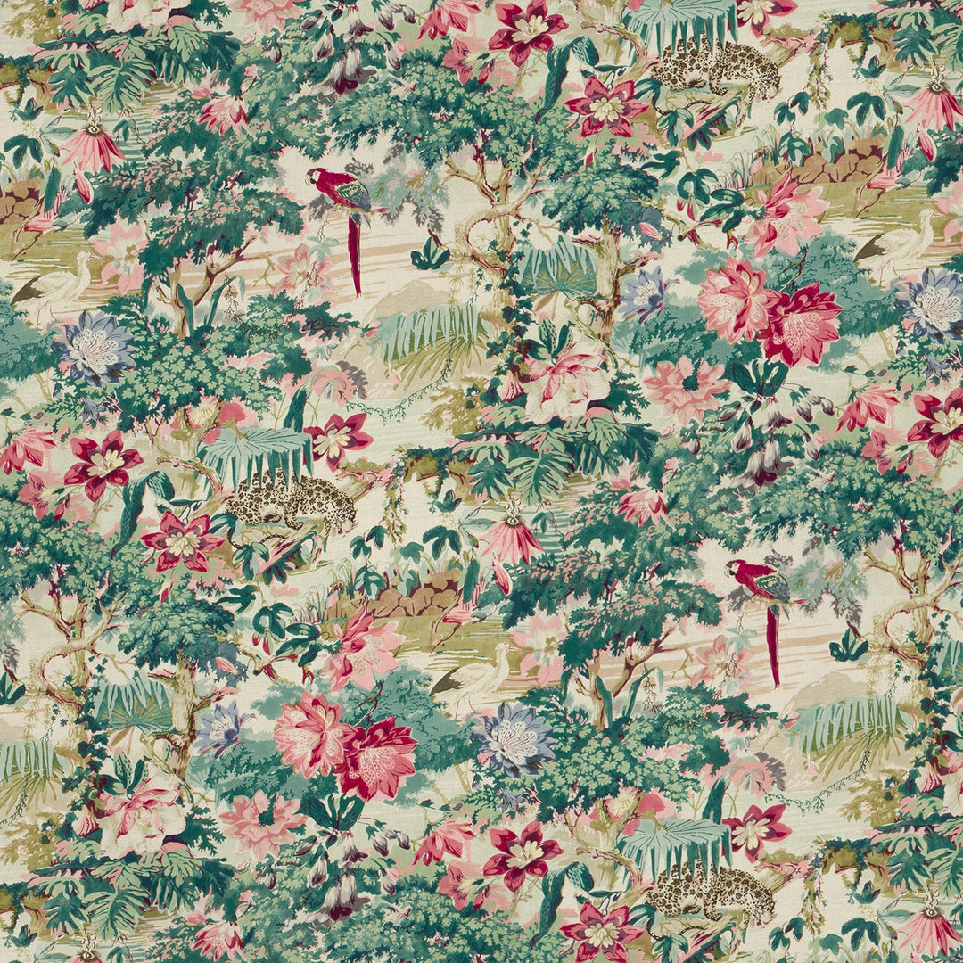 Jungle Rumble - Parrot | Printed Linen Fabric | Linwood