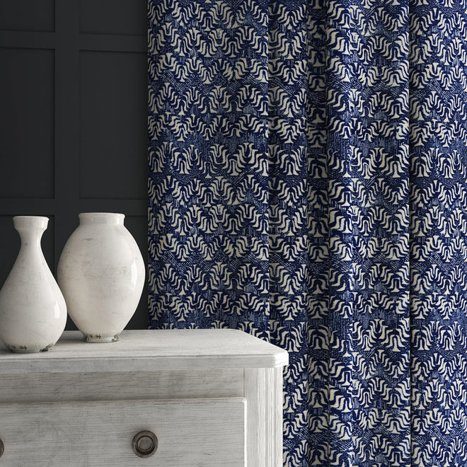 Ric Rac - Ultramarine | Printed Velvet Fabric | Linwood