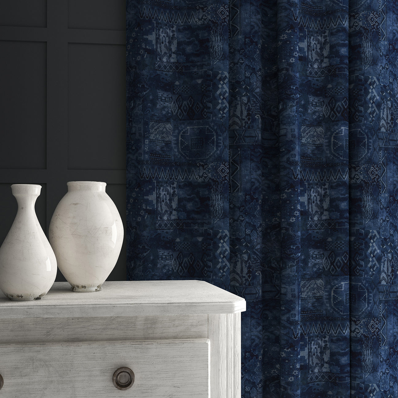 Fez - Indigo | Printed Velvet Fabric | Linwood